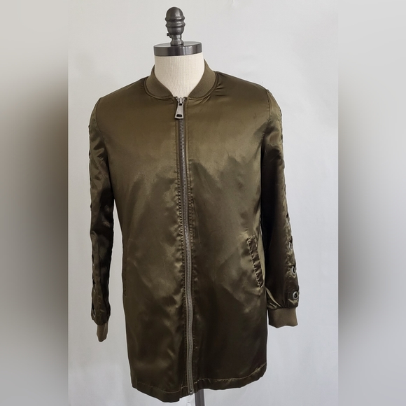 Love Tree | Jackets & Coats | Love Tree Green Braided Sleeve Zip Up ...